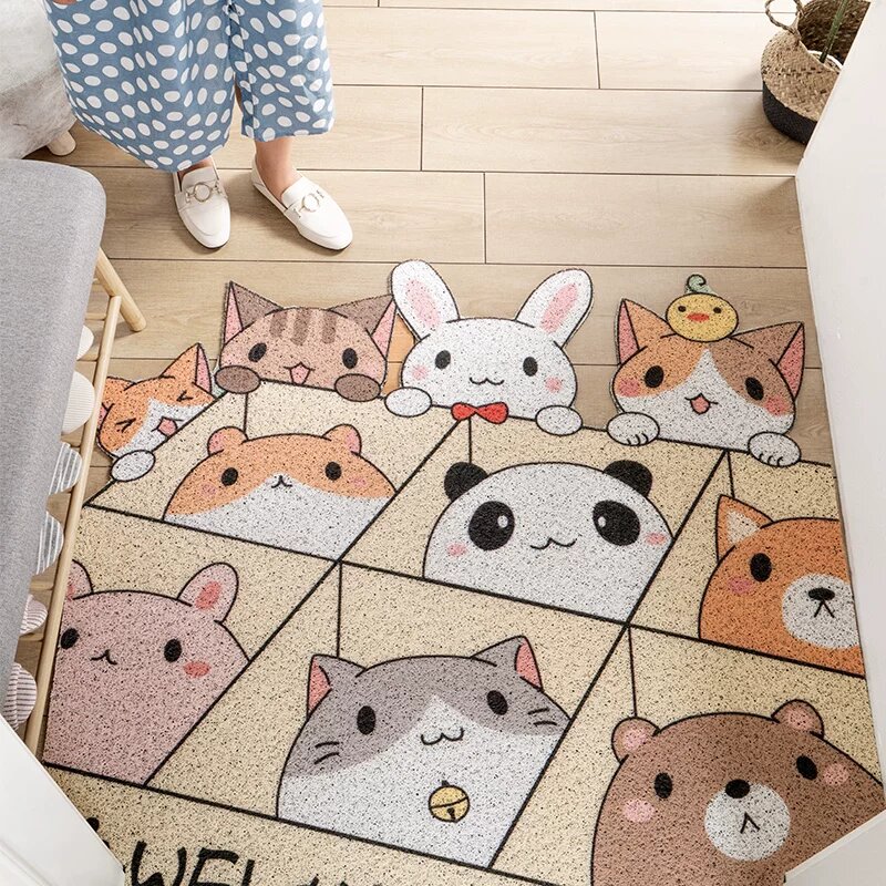 Коврик 100x120 см с круглыми животными для входа, устойчивый к грязи, нескользящий, водонепроницаемый, напольный коврик