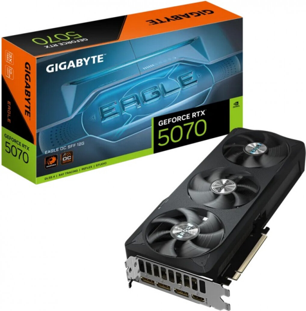 Видеокарта RTX 5070 12Gb Gigabyte GV-N5070EAGLE OC-12GD, Blackwell 6144 ядра CUDA, 3 вертушки