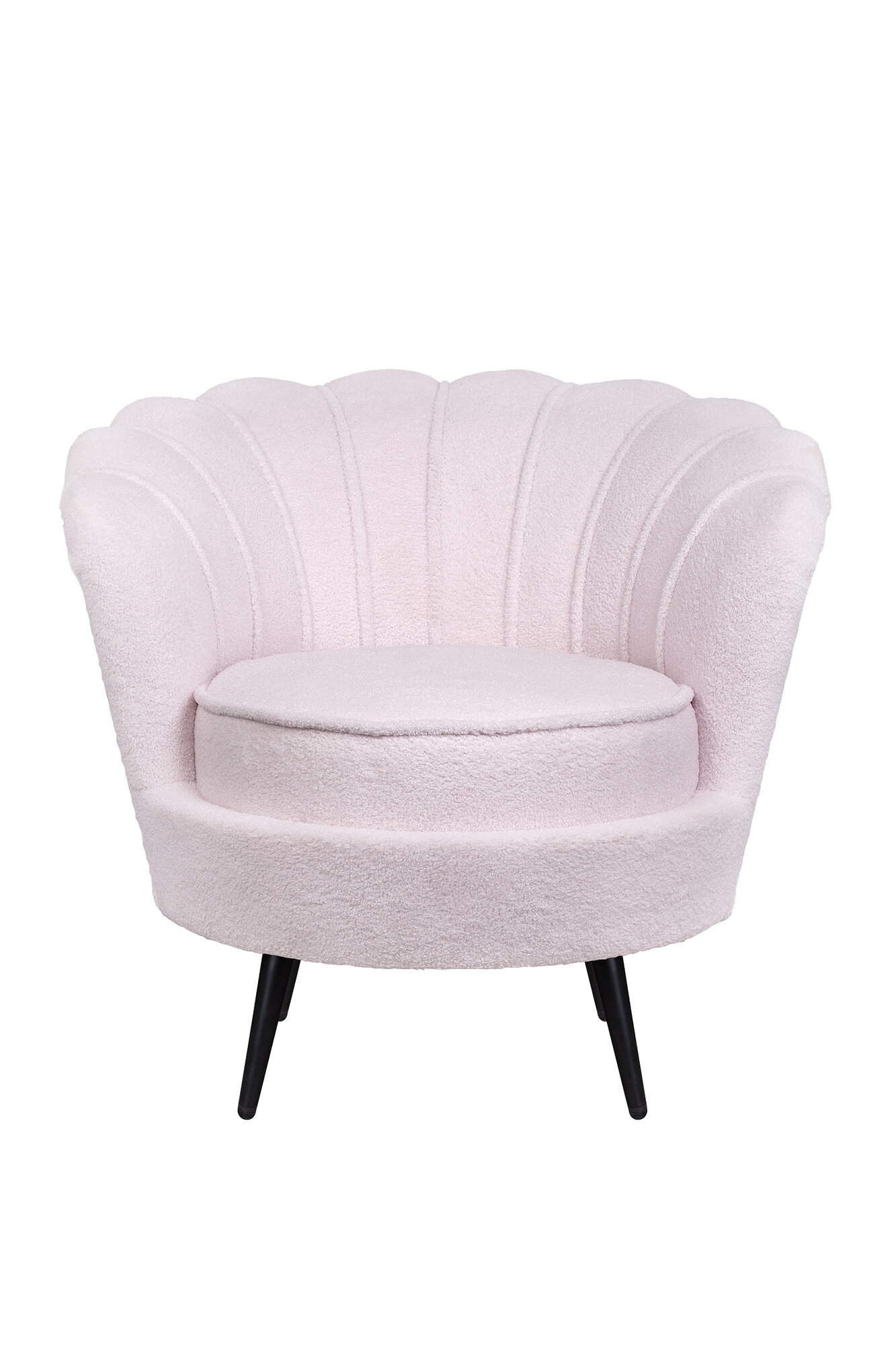 Кресло ракушка Mak-interior, Pearl Pink boucle, дизайнерское для дома, розовое букле, черные ножки