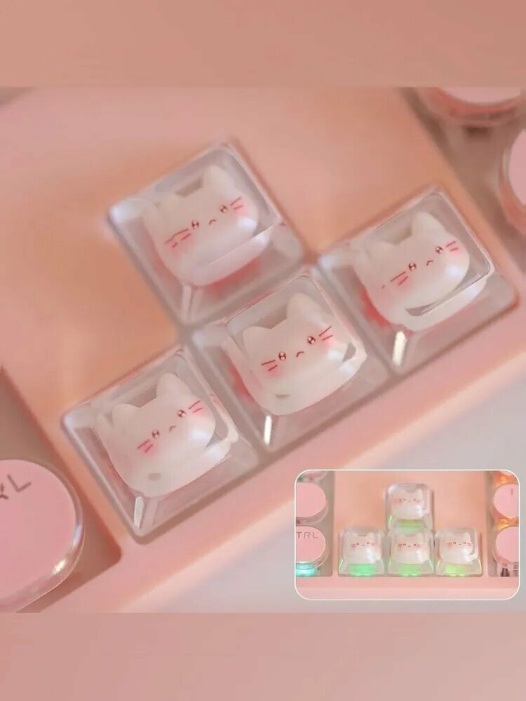 Кейкапы для механической клавиатуры Колпачки Artisan Клавиша "Розовая Кошка": 1U ESC, смола, подсветка, ручная работа, для MX Switch