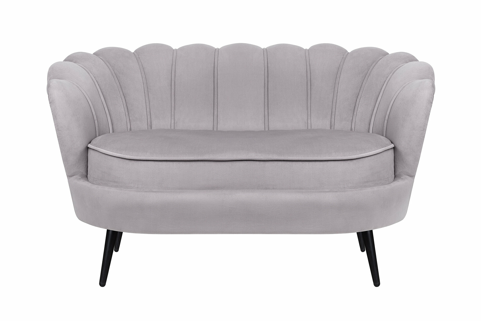 Прямой дизайнерский диван ракушка, Pearl double grey, интерьерный, серый с черными ножками