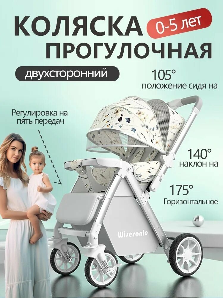 Коляска прогулочная легкая, Двунаправленная, сидячая или лежачая, с высоким ландшафтом, коляска
