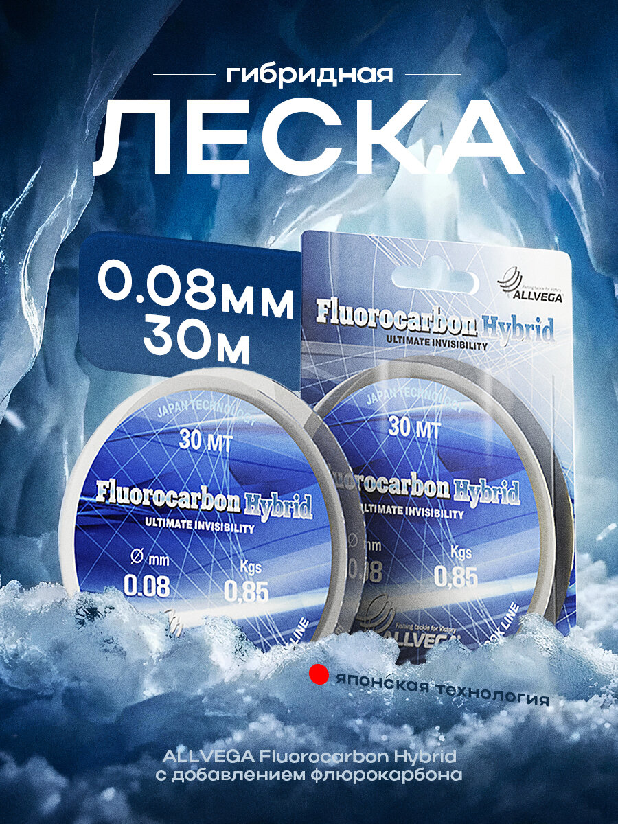 Леска для зимней рыбалки Флюорокарбон гибрид 30м 0,08мм 0,85кг