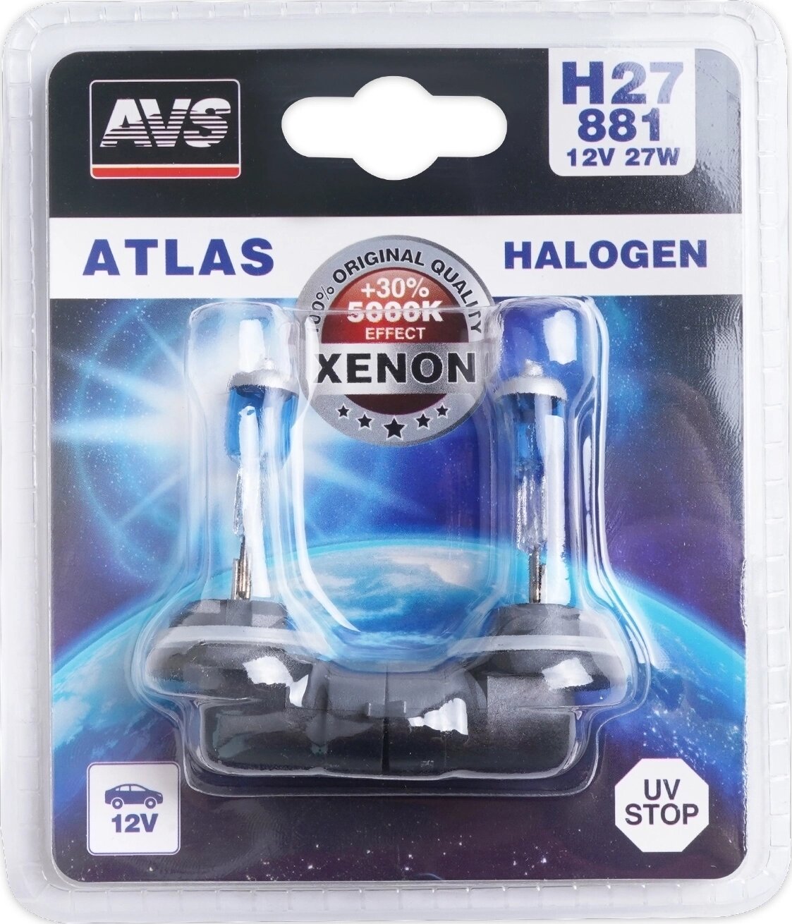 Комплект галогенных ламп AVS ATLAS/5000К/ H27/881.12V.27W. блистер 2шт