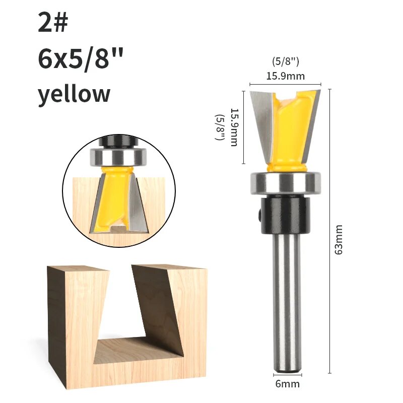 Твердосплавные фрезы "ласточкин хвост" 6 мм 6,35 мм 8 мм 6x15.9 Yellow