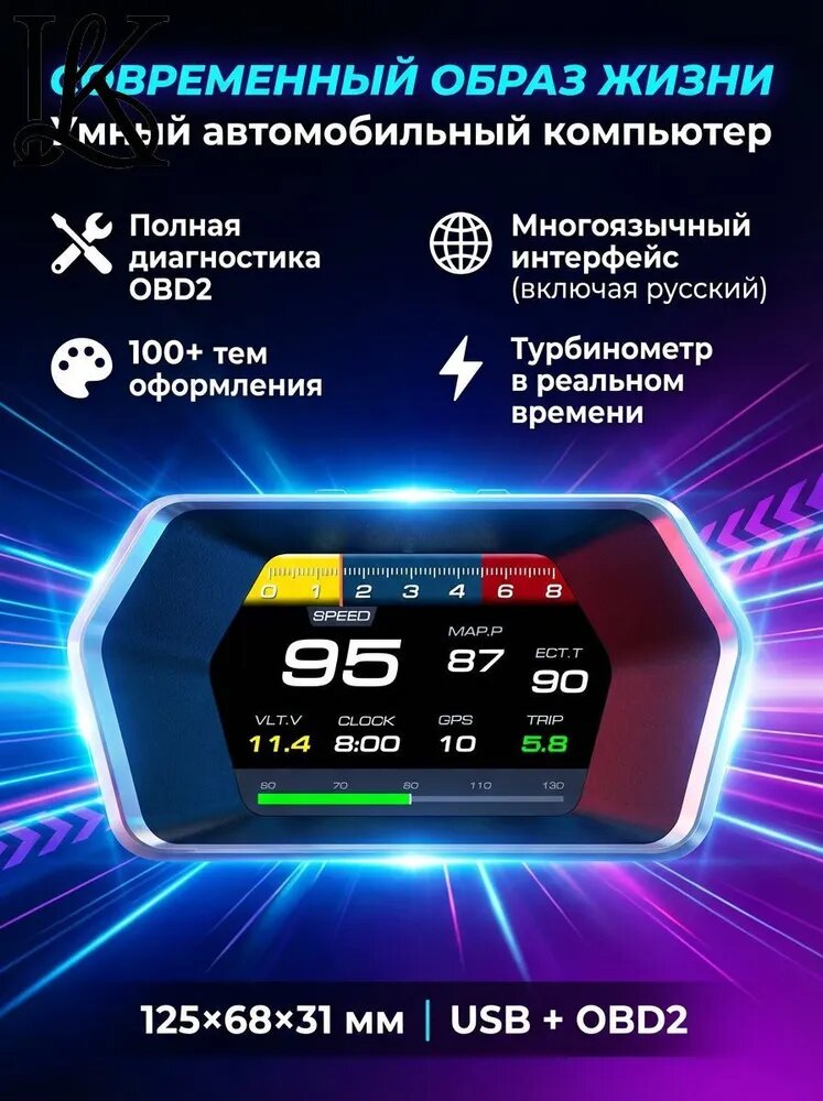 Бортовой компьютер для авто с OBD2, USB, 12 Вт, многоязычный интерфейс, диагностика