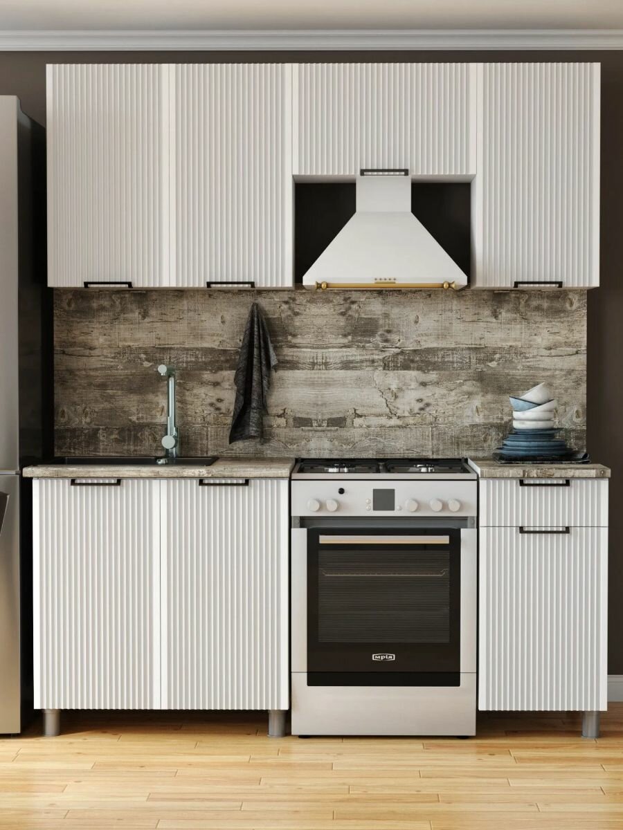 Кухонный гарнитур (кухня) Кампео 1.8 м с окапом, ЛДСП/МДФ, Белый/Белый снег, 1800х2160х430, тэкс