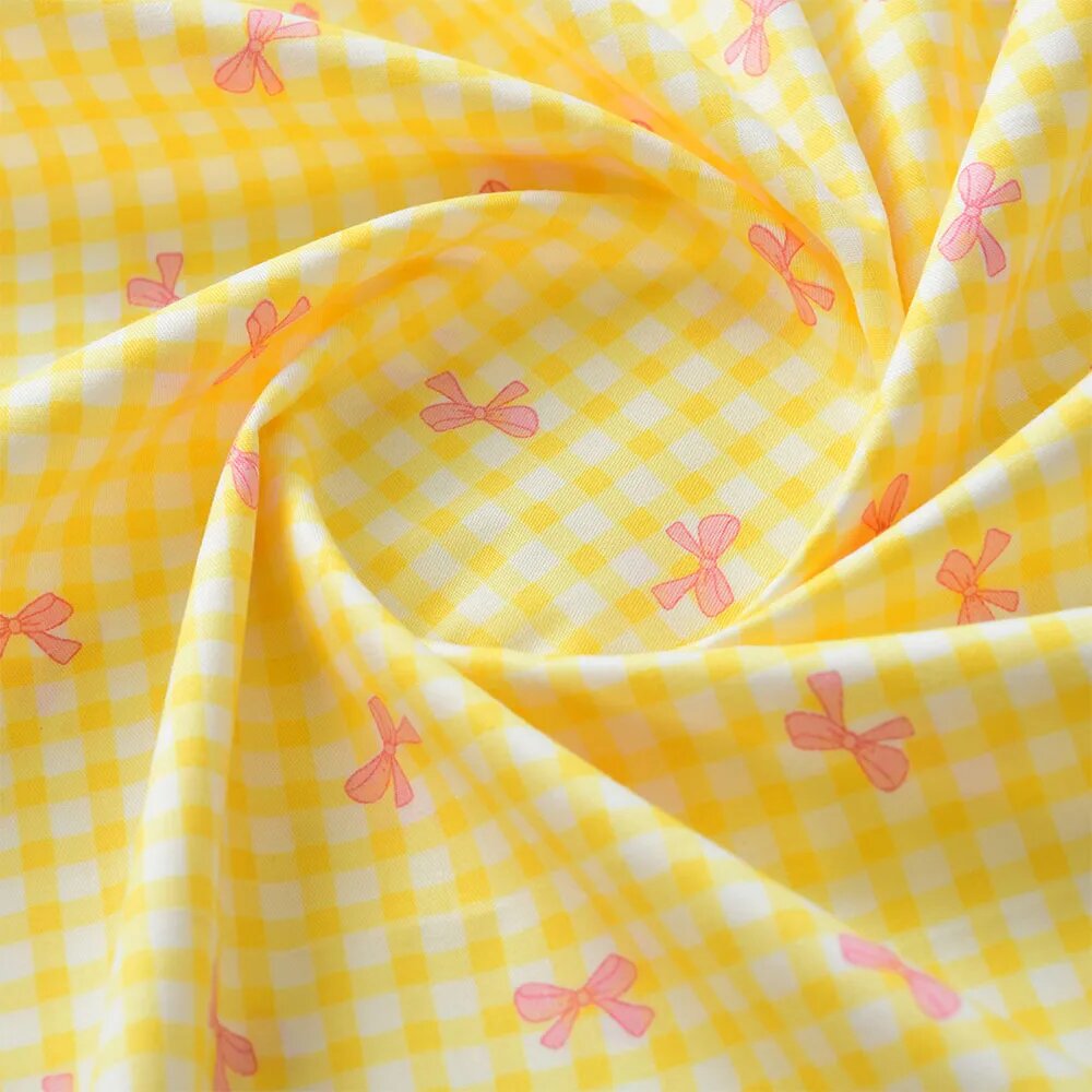 Хлопковая ткань с бабочками и клеткой 150x50 см для шитья Желтый, Yellow