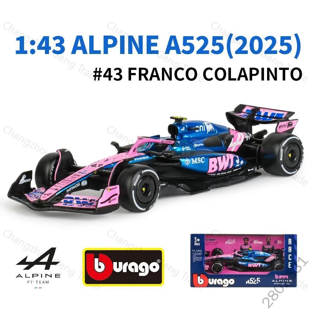 Игрушечная машинка Bburago F1 Racing A525-43 Franco Colapinto 1:43 масштабная модель из металла 13.1 см