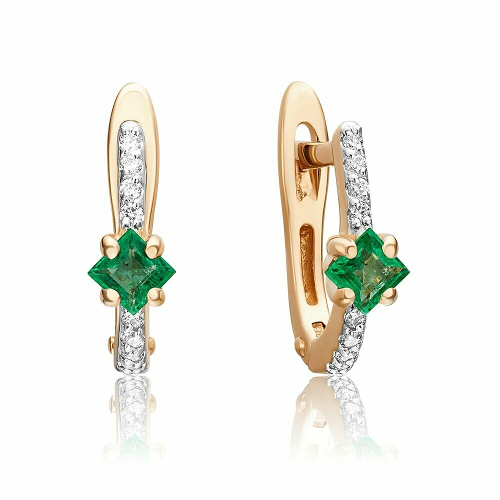 Серьги, красное золото, 585 проба, бриллиант, изумруд
