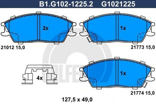 Колодки тормозные передние GALFER B1-G102-1225-2 Hyundai Accent, Getz, Lantra 1.1-1.6 99-09