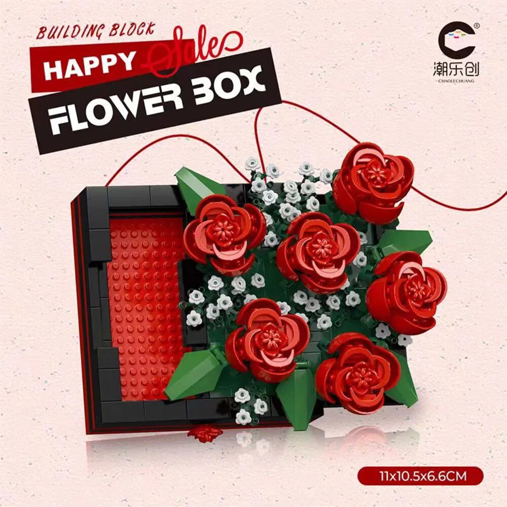 Креативный букет из роз и гибискуса, коробка для цветов, строительные блоки, игрушки для детей старше 6 лет