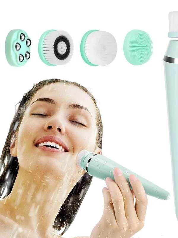 Щеточка для умывания лица электрическая 4 в 1 - зеленый