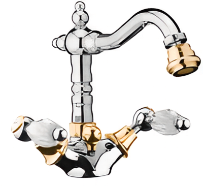 Смеситель для биде Alexandra AL710402017, латунь, хром-золото, высокий поворотный излив, ручки Swarovski, Webert, Италия