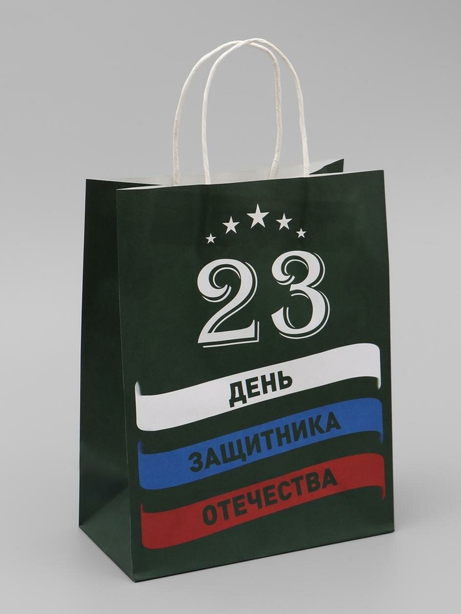 Подарочный пакет "С 23 Февраля!", бумага, надписи, 21x11x27 см