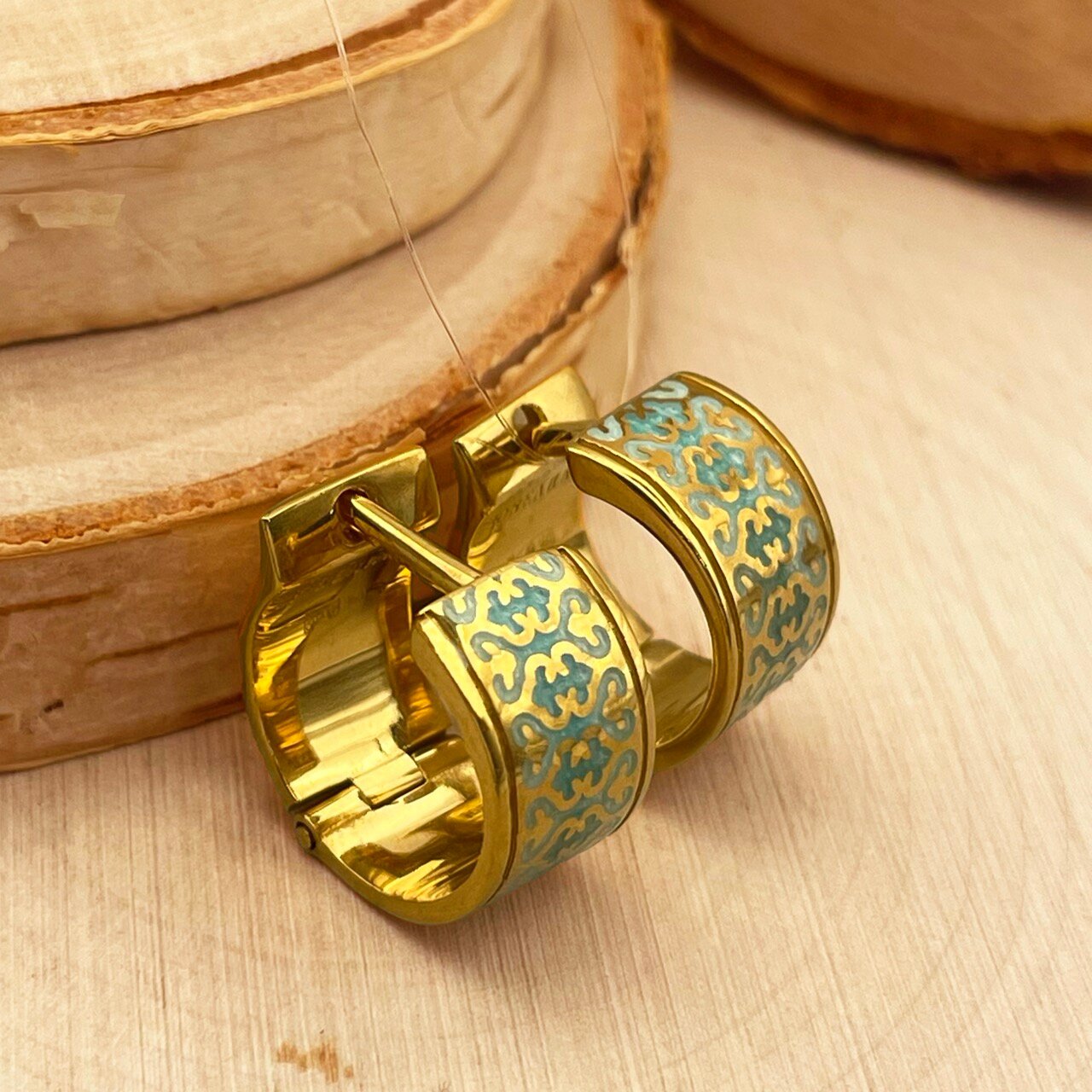 Серьги конго, серебро, 960 проба, чернение, золочение, оксидирование