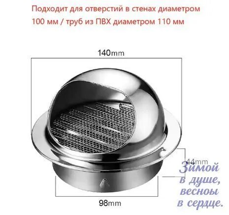 Стенной выход с решеткой и сеткой, 100 мм, из нержавеющей стали 304