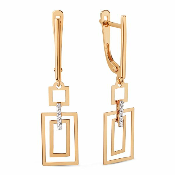 Серьги, красное золото, 585 проба, фианит