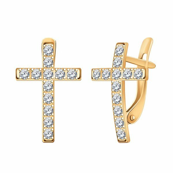 Серьги, красное золото, 585 проба, фианит