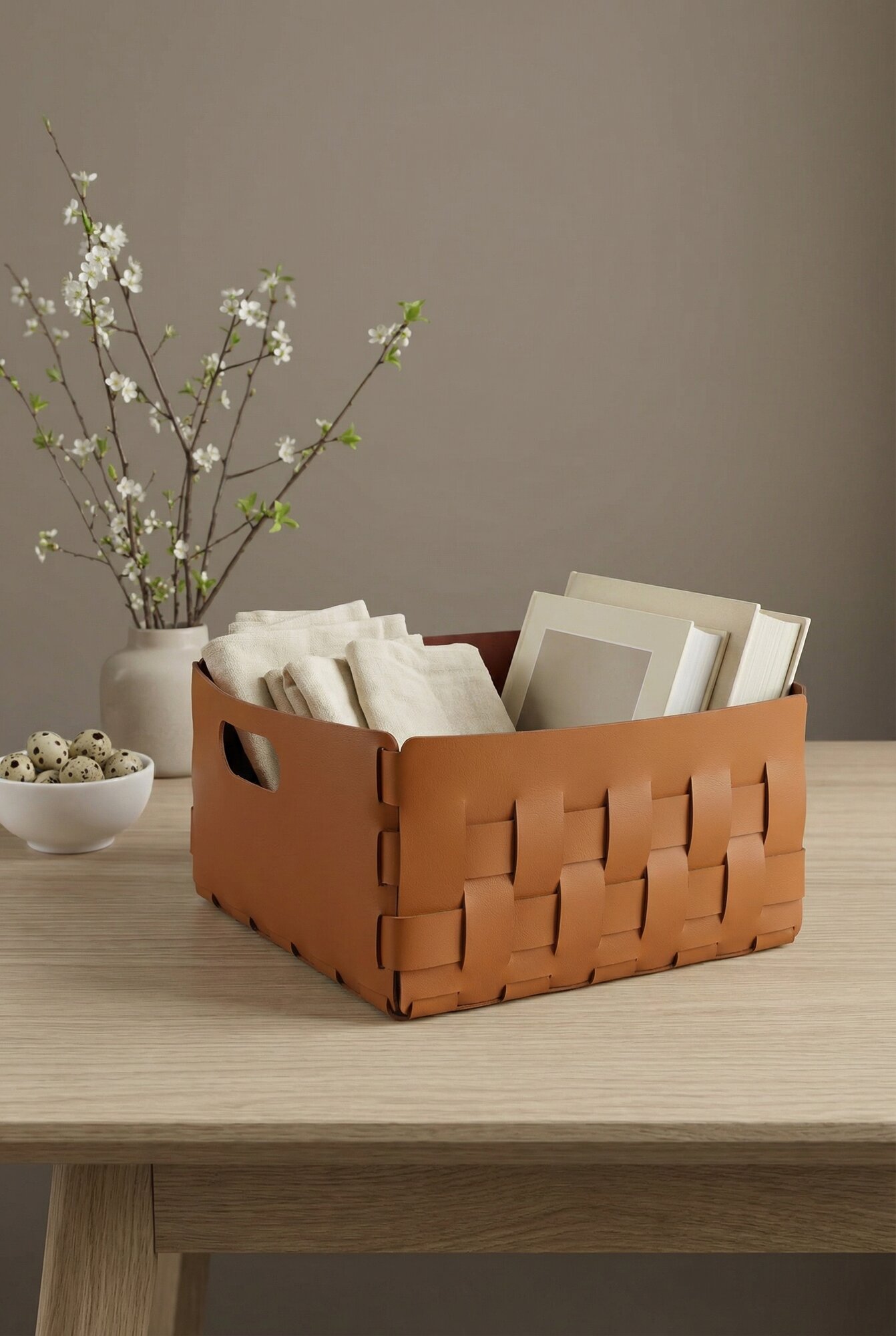 Корзина-органайзер ADJ с плетением Bottega, цвета коньяка 35см×35см×Н20 см