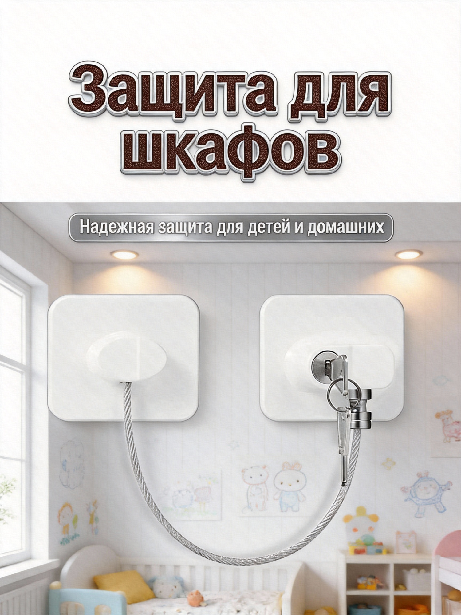 Детский замок безопасности для шкафов и холодильников — кодовый или ключевой, клейкая установка без сверления.