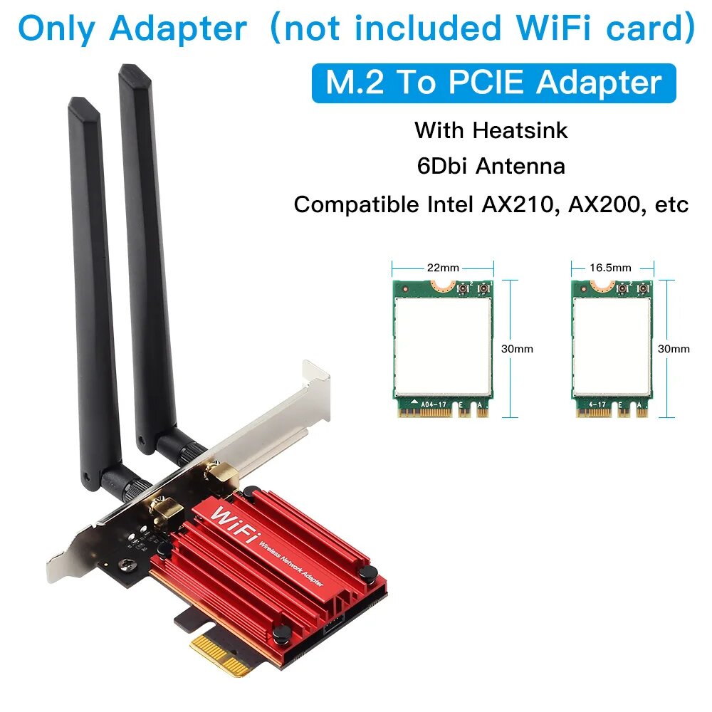 M.2 to PCIe адаптер с радиатором и антенной 6dBi