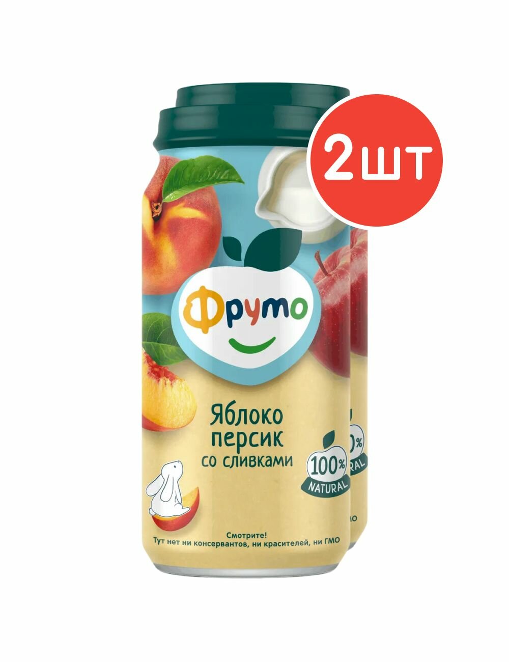 Пюре ФрутоНяня с 6 месяцев, Яблоко-персик-сливки 250г 2шт
