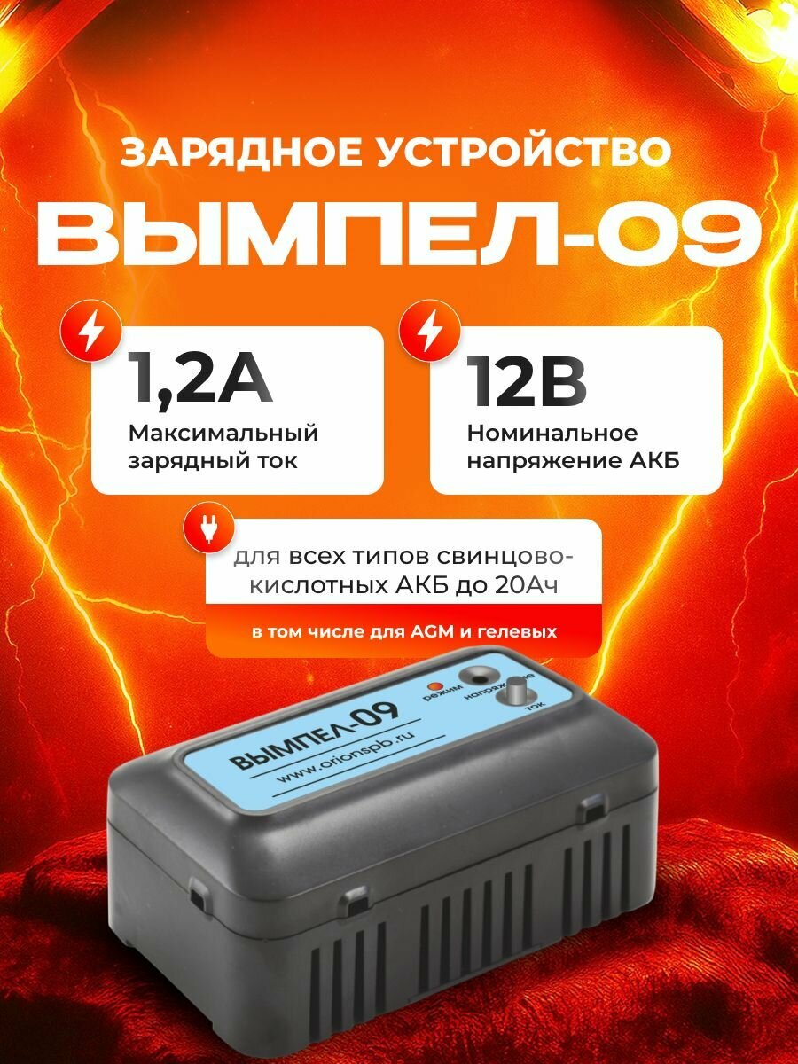 Зарядное устройство 1,2А 12V автоматическое для гелевых и кислотных АКБ Вымпел 09