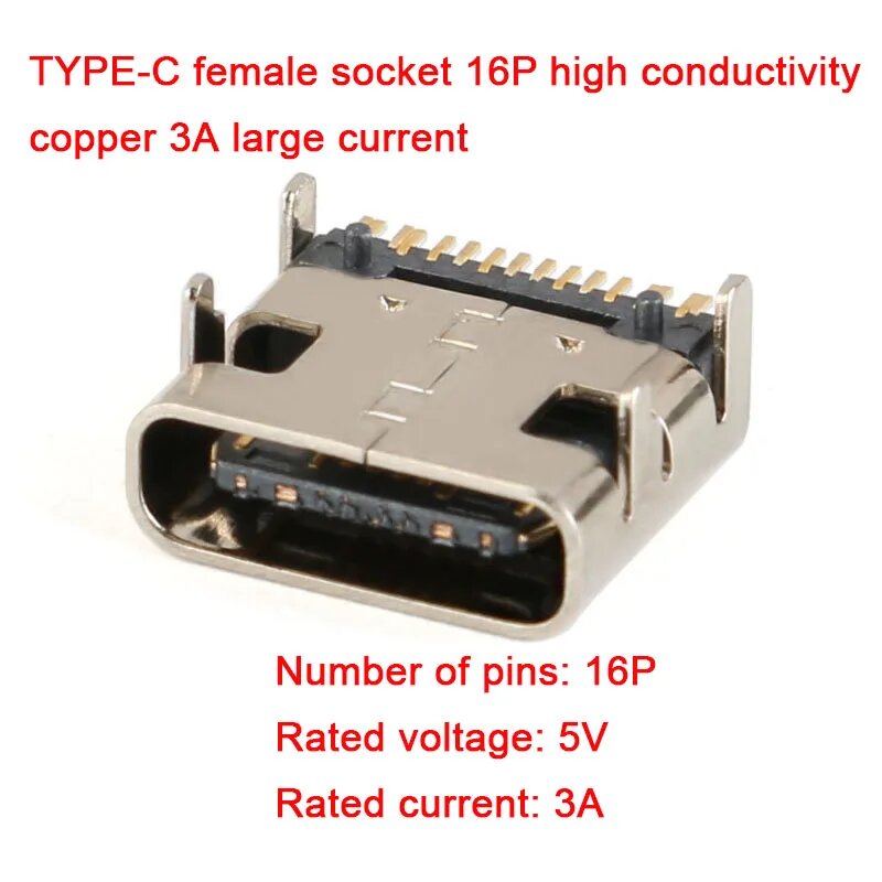 USB Type-C 6Pin Female Socket Surface Mount — фото 1