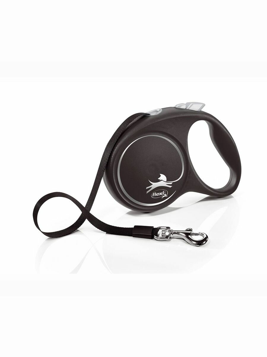 FLEXI Рулетка BLACK DESIGN L ремень 5 м до 50 кг, серебряный