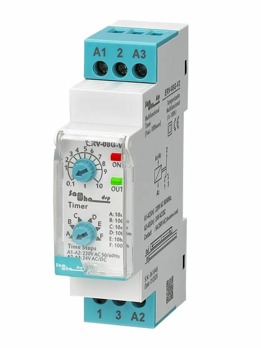 Реле времени с задержкой на выключение 220V AC/ 24V DC, 5А, Samwha ERV-08G-V2