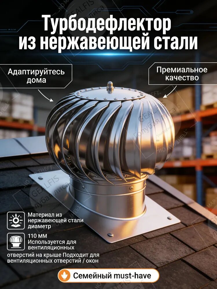Универсальный дефлектор 110 мм для вентиляции крыши, гаража, подвала без электричества
