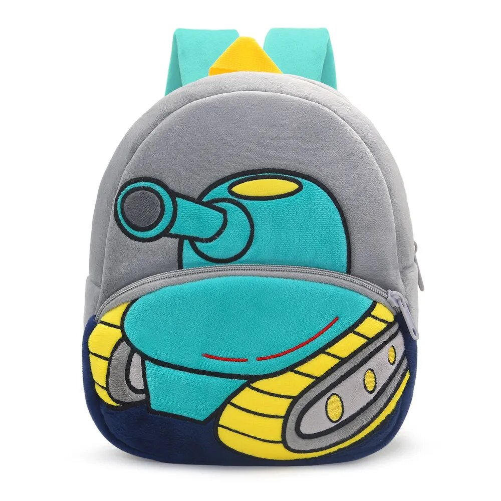 Рюкзак детский для мальчиков в виде танка из микрофибры серый, 26x26x9см, для дошкольного возраста