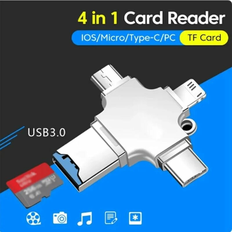 Картридер microSD флешка для iPhone/iPad/Android (Lightning, Type-C, Micro USB, USB)