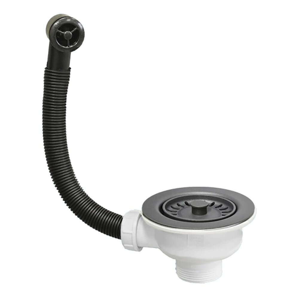 Выпуск для мойки McAlpine 3 1/2" с решеткой 113 мм круглый перелив решетка-пробка, чёрный