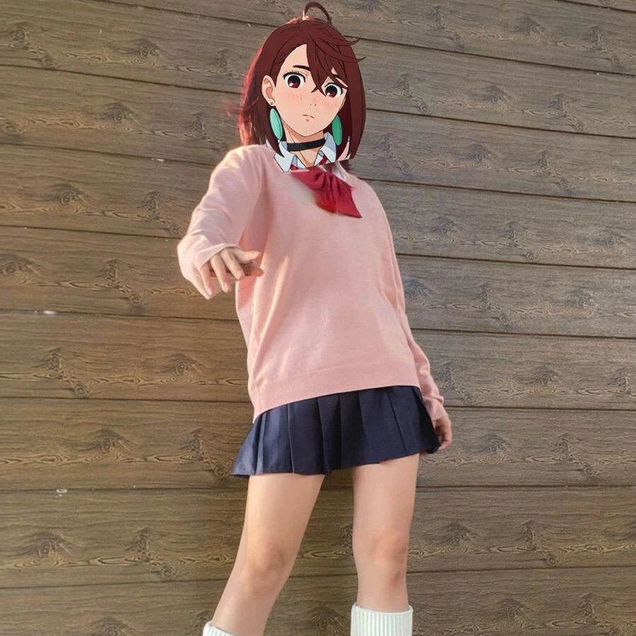 Костюм школьницы Ayase Momo розовый, бордовый галстук, S