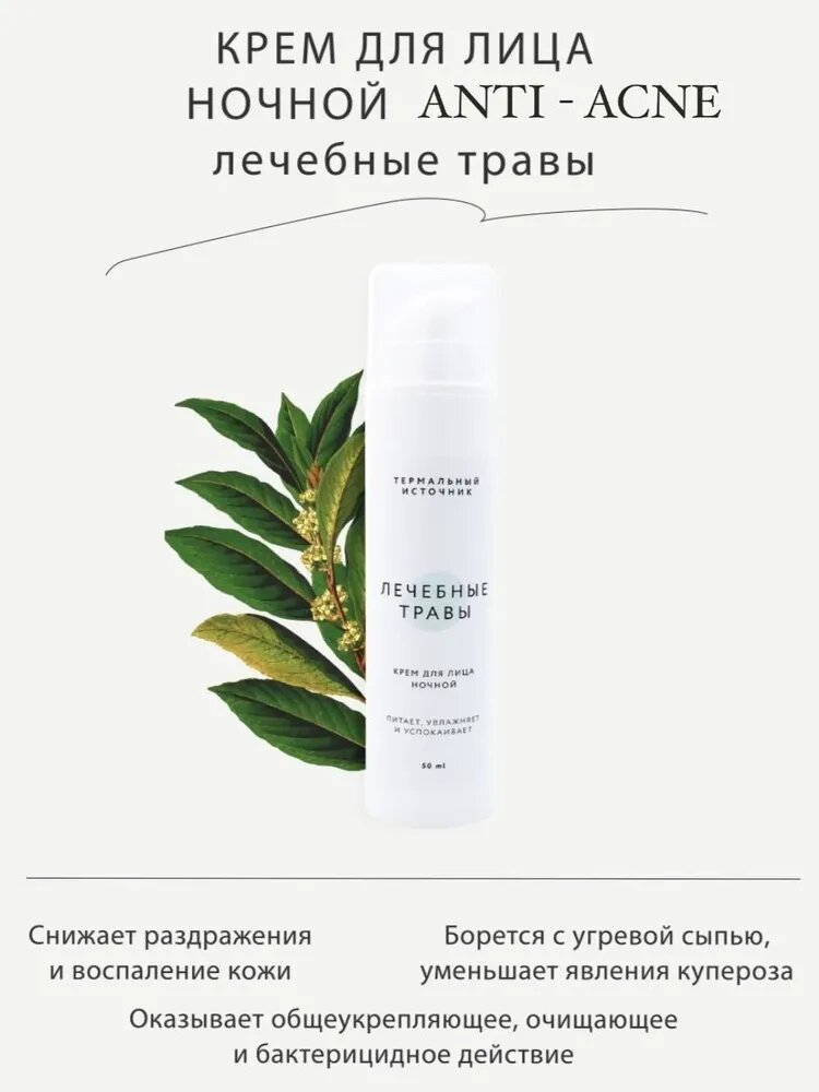 Крем для лица ночной ANTI-ACNE/против воспалений лечебные травы, Термальный Источник, 50 мл,
