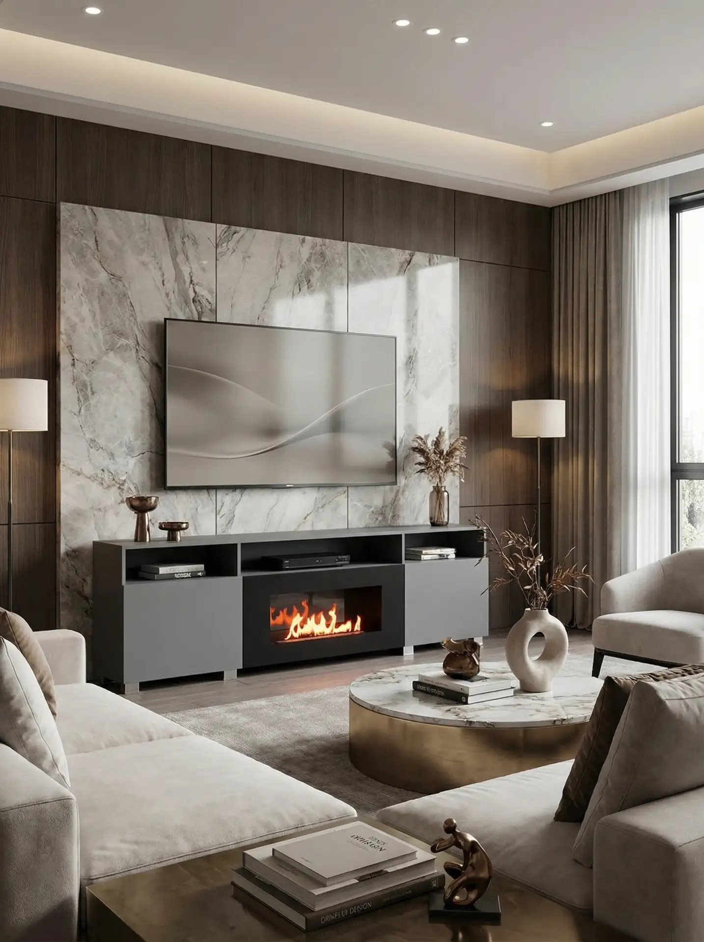 Тумба ТВ Lux Fire "Двина" напольная 2000 матовая, графит с биокамином 900