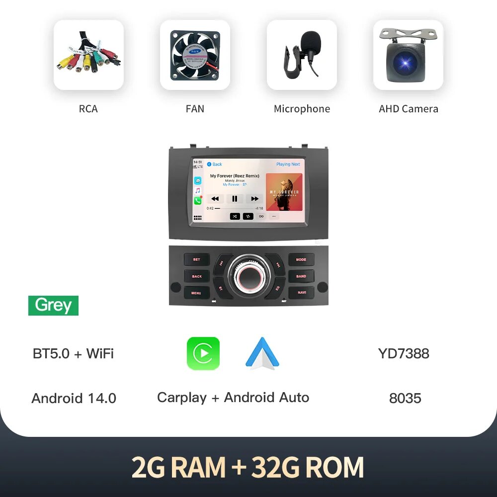 Автомагнитола Kingchange 7 дюймов для Peugeot 407 2004-2010, Android 14, стерео, G 3326 2 32 AHD