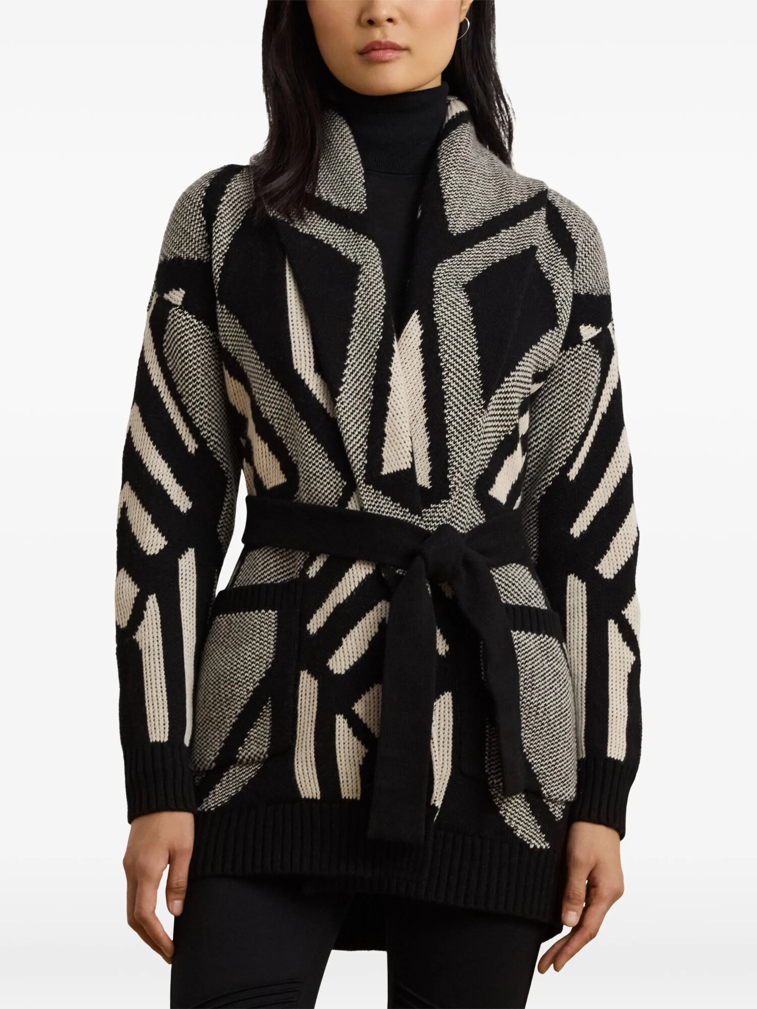 Кардиган Lauren Ralph Lauren Geometric-pattern belted cardigan, размер 46 — фото 1