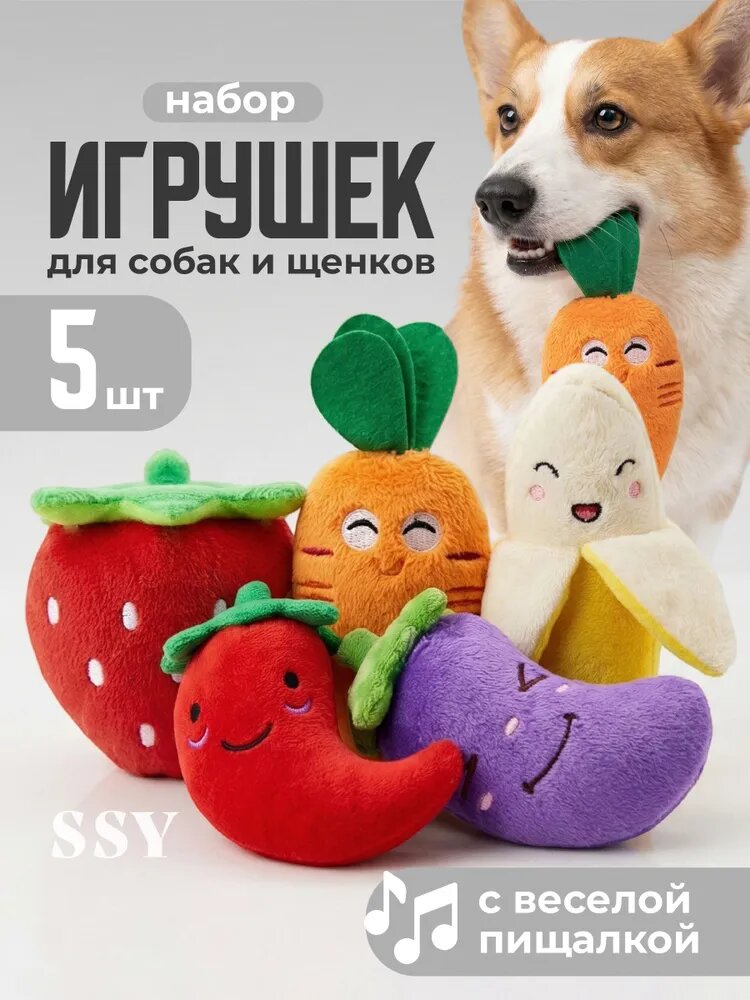 Игрушки для собак мягкие для мелких пород и щенков SSY, набор 5 шт