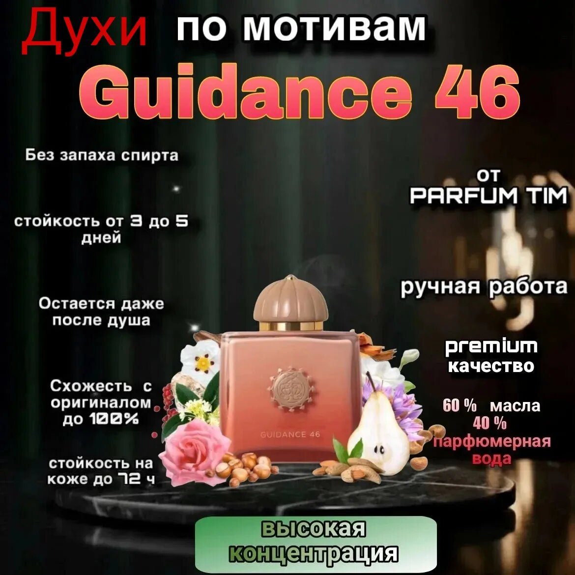 Духи концентрированные ручной работы по мотивам Guidance 46 (Ролик) 3 мл стойкие и шлейфовые