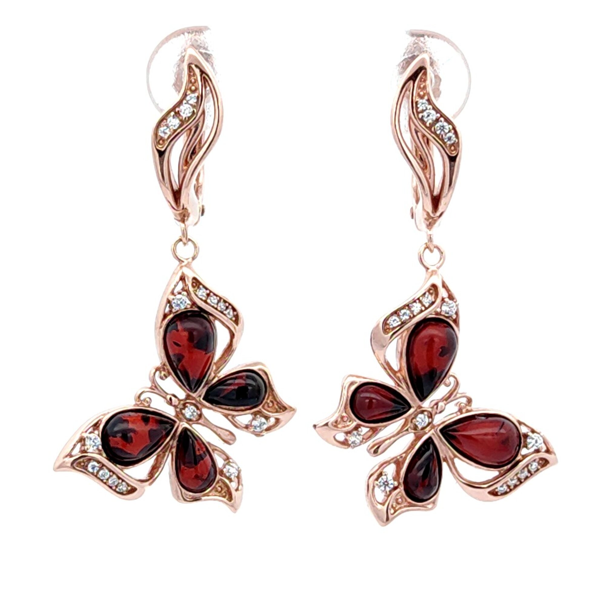 Серьги, серебро, 925 проба, золочение, фианит, янтарь