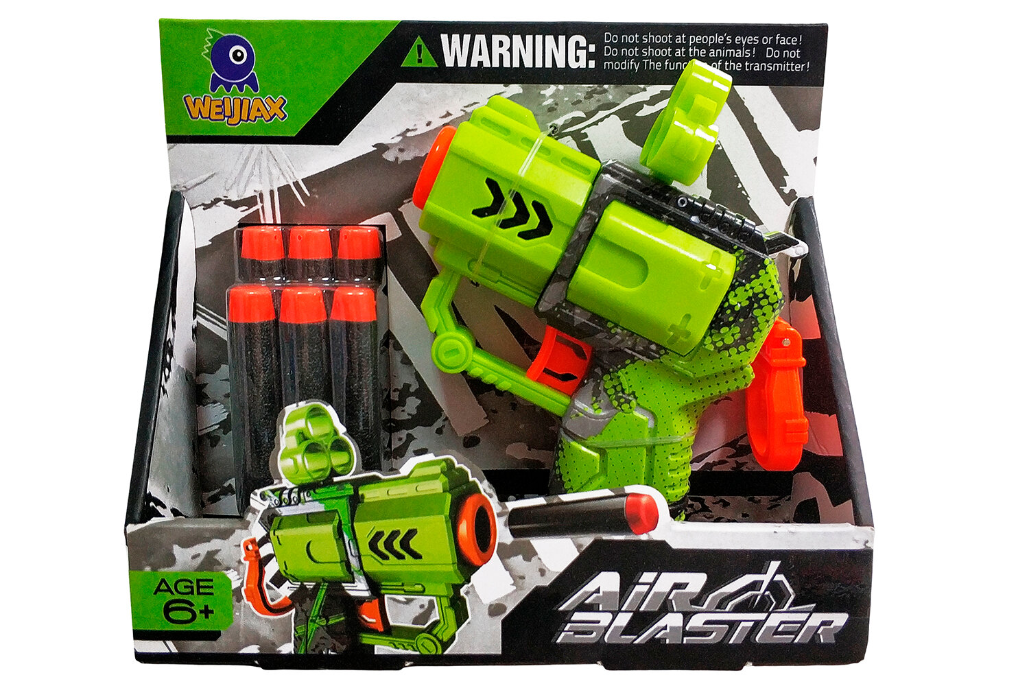 Бластер AIR BLASTER пистолет, длина 11 см, с мягкими пулями 6 штук