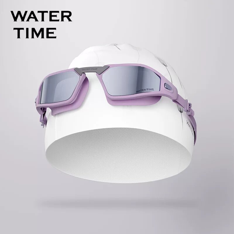 WaterTime плавательные очки с анти-туманной HD линзой, водонепроницаемые, 600 диоптрий, пурпурный и белый дизайн