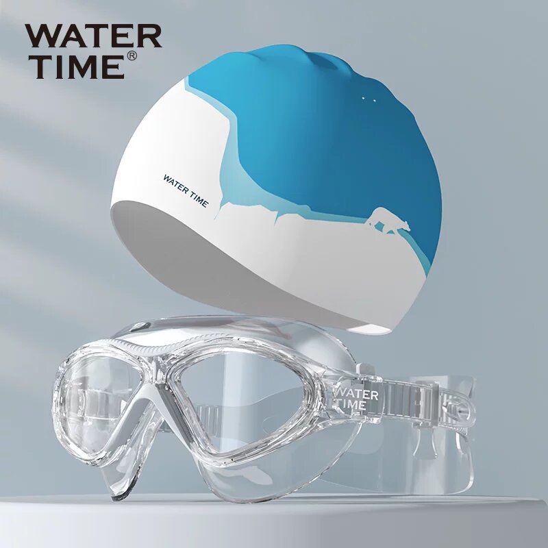 Очки для плавания WaterTime, водонепроницаемые и противотуманные, мужские и женские очки для плавания в большой оправе