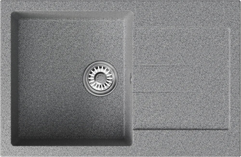 Мойка кухонная Mixline ML-GM31 мраморная, 77x50, угловая, прямоугольная, мойка для кухни, с крылом, серая, матовая