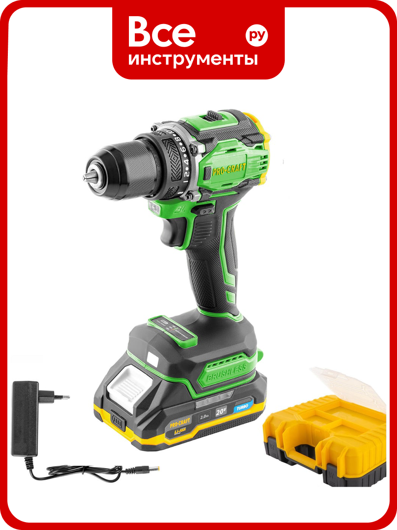 Шуруповерт аккумуляторный PROCRAFT PA18Pro 20В 30Нм (1 АКБ 2Ач+ЗУ+Кейс) PA18Pro-1b-c