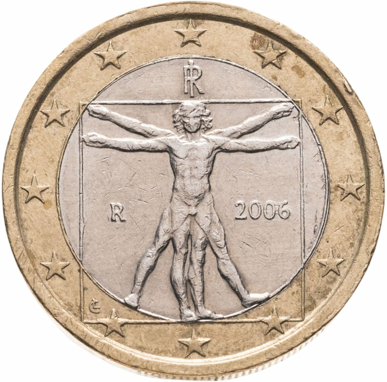 Италия 1 евро euro 2006-2008, Биметалл, в сохранности VF-XF