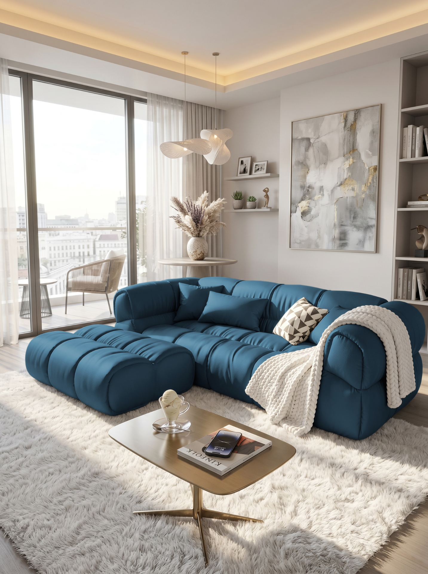 Угловой диван Шелби Galaxy Blue NEW 239x174x72 см, синий Экокожа, нераскладной GOODFORM